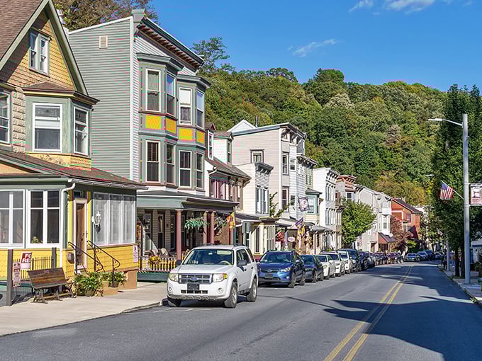 Jim Thorpe's colorful Victorian buildings create a storybook streetscape that feels like you've stepped into a living postcard.