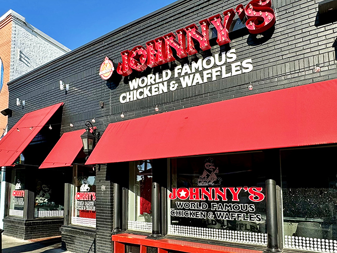That red awning isn't just for show &ndash; it's a beacon calling hungry souls to crispy chicken paradise.