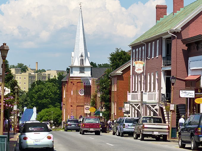 Lexington's Main Street could double as a movie set with that pristine white church steeple piercing the blue Virginia sky.