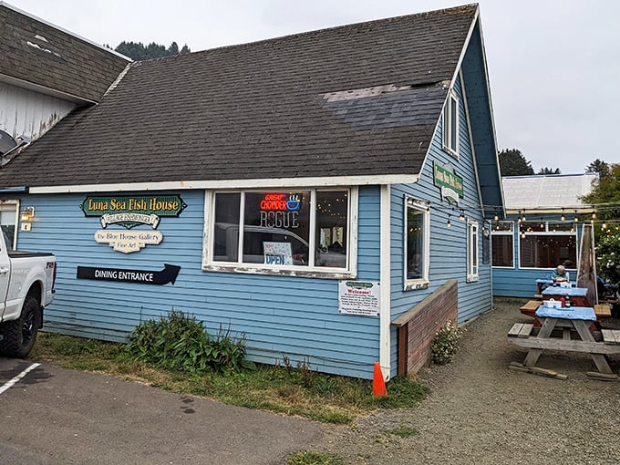 Luna Sea Fish House's blue exterior promises no-frills coastal dining where the seafood speaks louder than the decor.