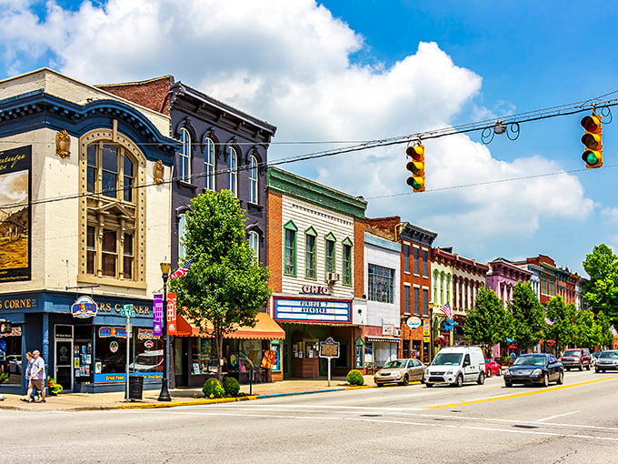 Madison's historic Main Street looks like a movie set where modern cars somehow wandered into the 1800s.