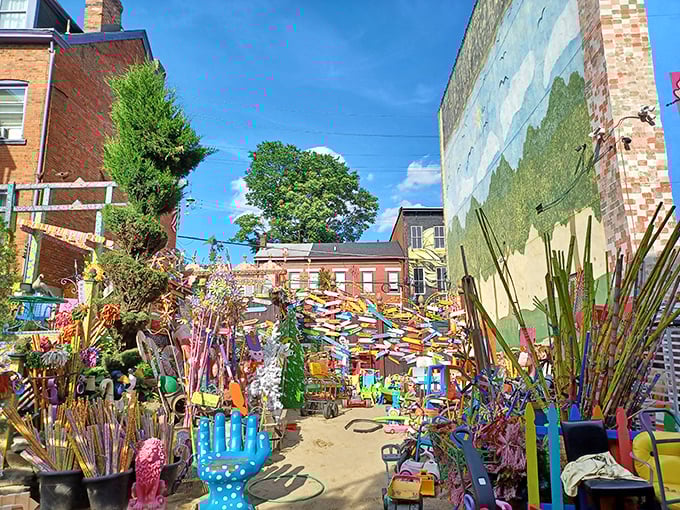Randyland: A kaleidoscope exploded in Pittsburgh! This courtyard of colorful chaos proves one person's junk is another's psychedelic paradise.