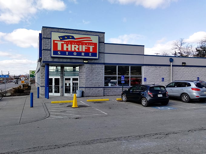The red, white, and blue sign beckons like a patriotic call to treasure hunters everywhere. This thrift store promises more discoveries than a history channel marathon!