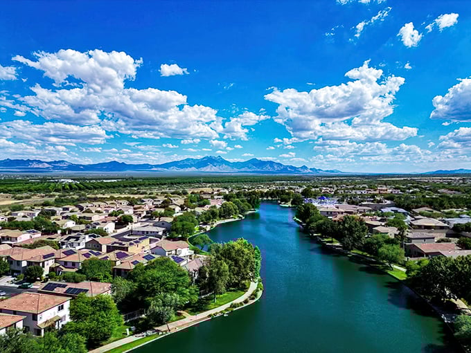 Sahuarita: Waterfront living without waterfront prices! These peaceful canals wind through neighborhoods where your retirement dollars stretch as far as the mountain views.