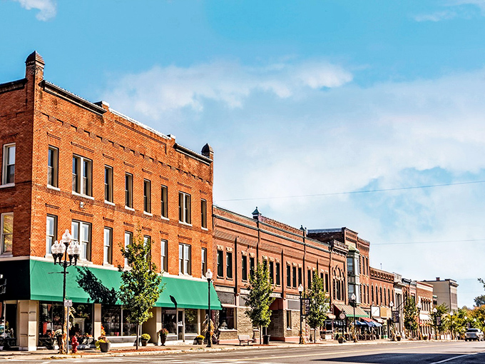 Historic brick buildings line Seaford's charming main street, where small-town Delaware shows off its timeless appeal.