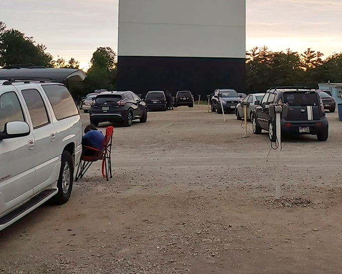 Cars lined up at South Drive-In Theatre, where the big screen promises an evening of cinematic magic under Ohio's starry sky.