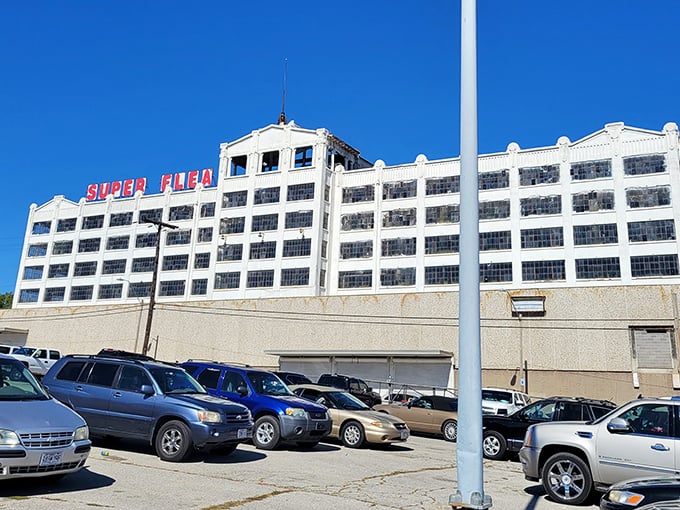 That massive "Super Flea" sign isn't just advertising&mdash;it's a promise of treasure-hunting adventures waiting inside.