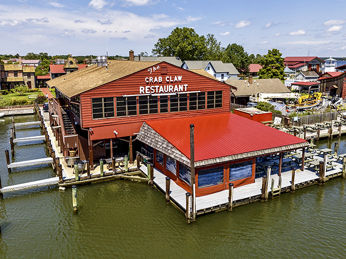 The Crab Claw: Where Maryland's seafood dreams float on water. This red harborside haven practically screams "crack me open and dig in!"