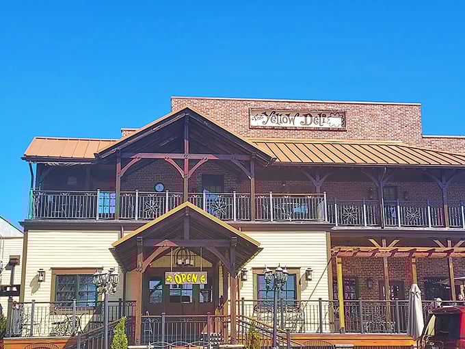 The Yellow Deli's rustic wooden facade isn't just charming—it's practically begging you to come inside and forget about your diet plans.