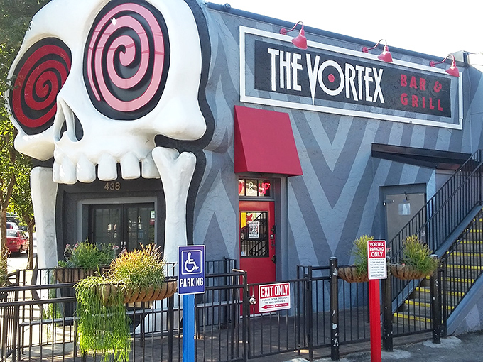 The Vortex's skull entrance isn't subtle &ndash; like walking into a rock concert where the main act is a juicy burger. 