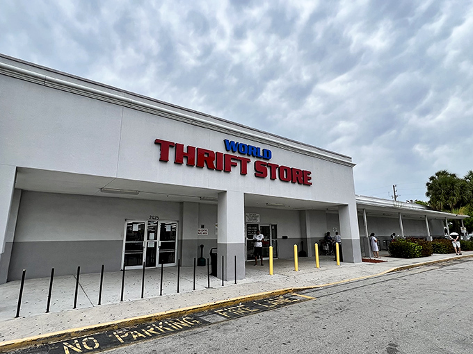 World Thrift's bold red and blue sign promises an adventure &ndash; like stepping into Ali Baba's cave, but with price tags!