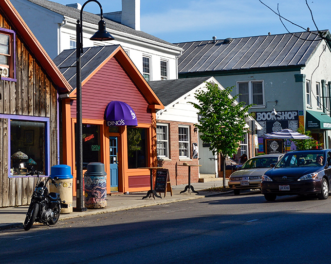 Colorful storefronts where even the "OPEN" signs seem to smile at you. This vibrant downtown invites wandering and wonderful discoveries.