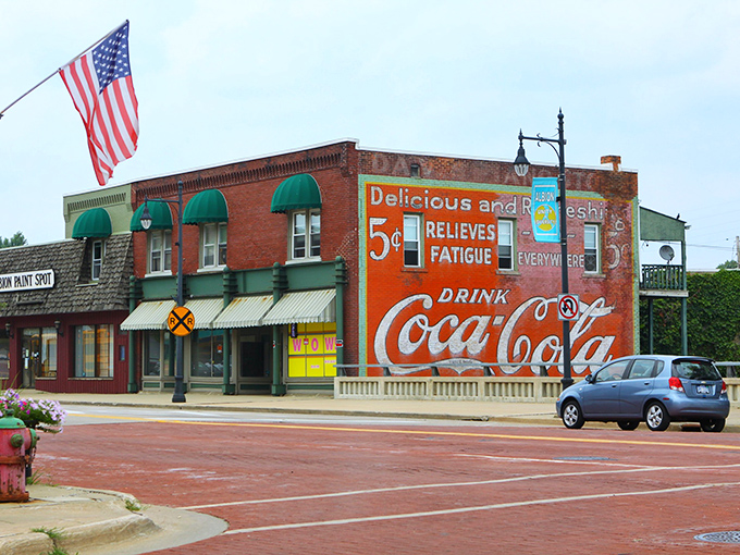 Albion's classic main street could be a movie set, complete with that vintage Coca-Cola sign that whispers sweet nostalgia.