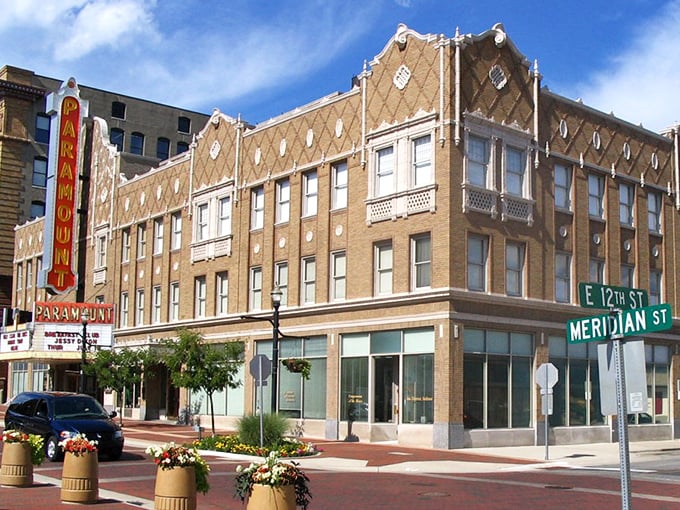 The Paramount Theatre's vintage marquee lights up Anderson's skyline. A golden-age movie palace that still knows how to throw a party.