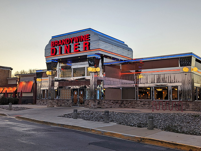 Sunset casts a golden glow on this retro diner, promising comfort food that warms both stomach and soul.