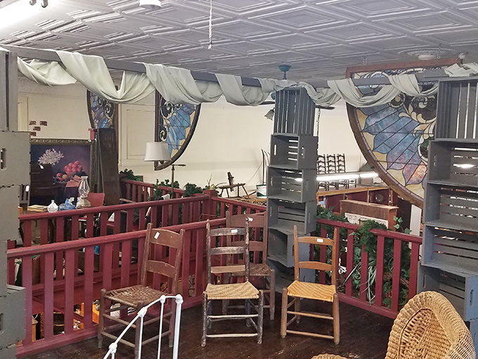 Those beautiful stained glass panels aren't just decorations&mdash;they're portals to a more elegant time. Pure magic!