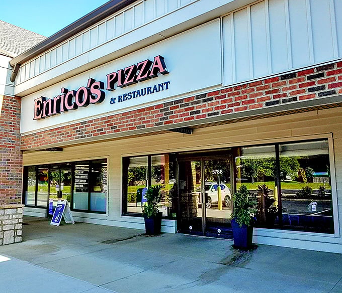 A neighborhood gem hiding in plain sight. That neon "OPEN" sign might as well say "Welcome Home" to Dublin pizza lovers.