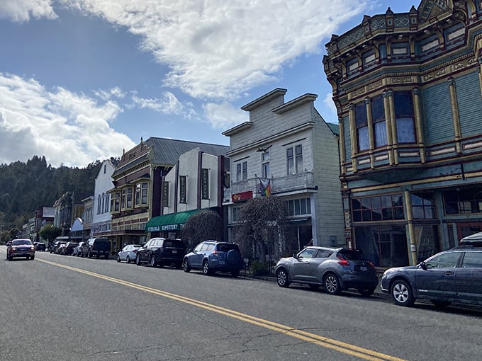Main Street Ferndale could win a beauty pageant for historic towns. Each building competes for "Most Charming Gingerbread Trim."