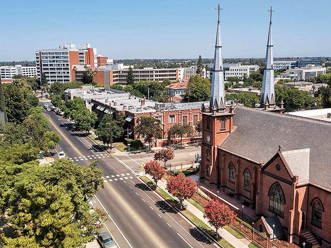 Fresno's tree-lined streets and historic church spires create a picturesque urban landscape. A Central Valley gem where your retirement dollars stretch further.