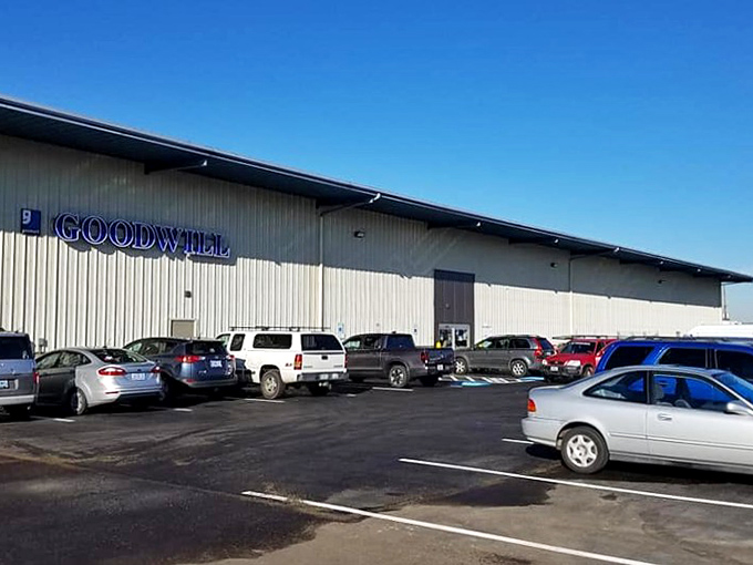 Goodwill's warehouse-style building might not look fancy, but inside awaits a thrifter's paradise where everything is sold by the pound!