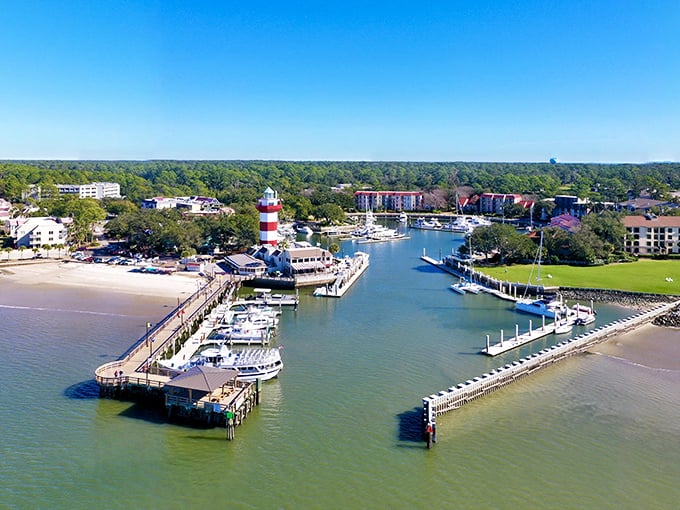 Hilton Head Island: Nature's perfect marina design &ndash; where boats, beaches, and beautiful homes converge in a postcard-worthy coastal symphony.