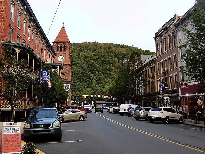 The historic clock tower stands sentinel over Jim Thorpe's main street, where 19th century charm meets modern-day shopping adventures.