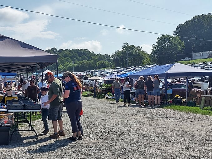 Bargain hunters browse under blue skies at Jonesborough - where conversations flow as freely as the deals on a perfect Tennessee morning.