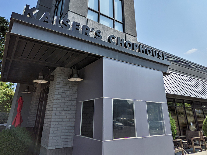 That sign says it all—Kaiser's Chophouse doesn't need fancy gimmicks when the steaks speak volumes.