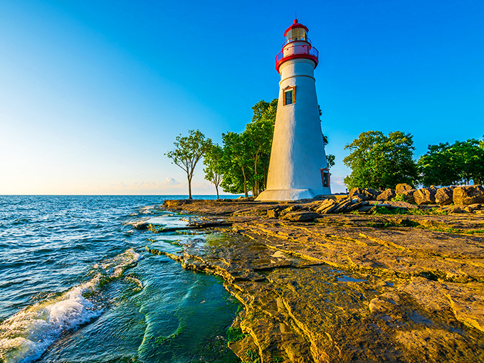 Golden hour transforms this white sentinel into a glowing beacon. Sunsets at Marblehead are worth every minute of the drive!