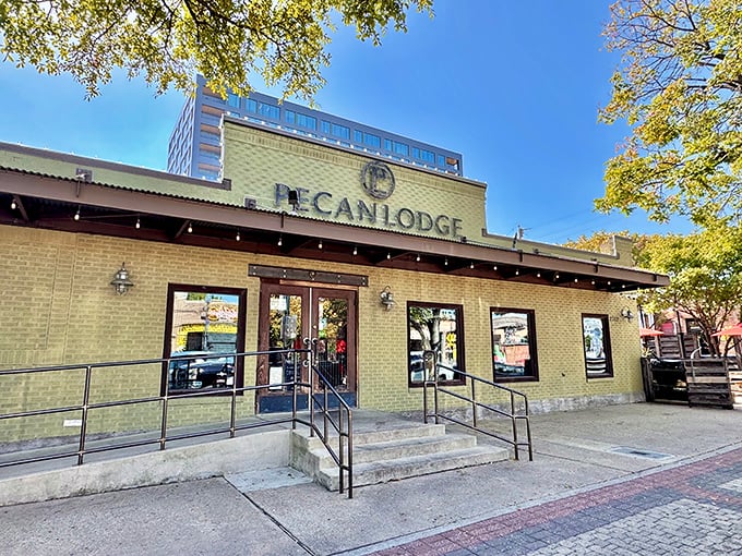 Pecan Lodge's simple exterior is Texas' version of a mirage. Beyond those doors lies brisket that'll make you weep with joy.