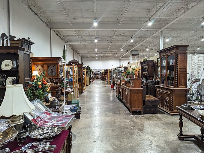 Polished floors and organized displays make browsing feel like shopping in antique heaven. 
