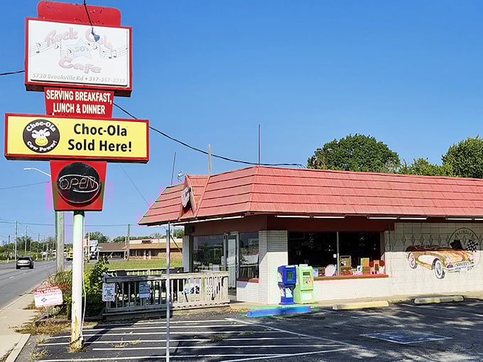That vintage sign promises more than breakfast&mdash;it's selling nostalgia with a side of Choc-Ola, the chocolate drink that makes Hoosiers misty-eyed.