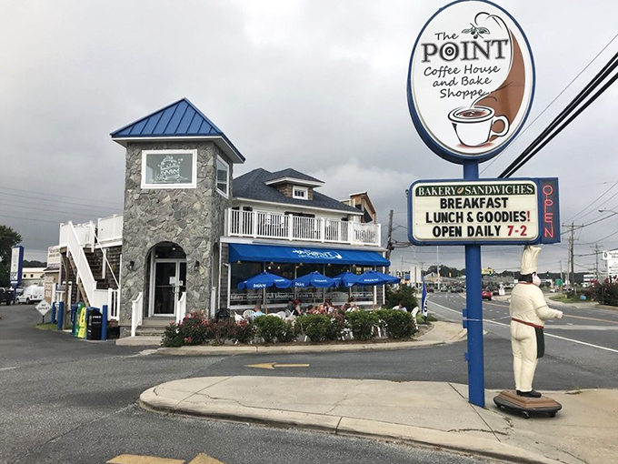 Blue awnings flutter in the sea breeze as The Point's outdoor seating invites you to sip slowly while watching Rehoboth life unfold.