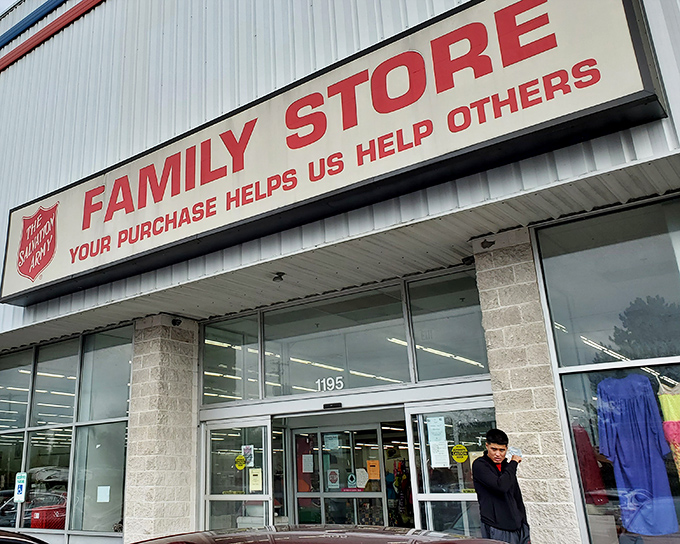 That iconic red sign promises treasure hunting paradise. Your next favorite outfit or home accent is waiting inside!
