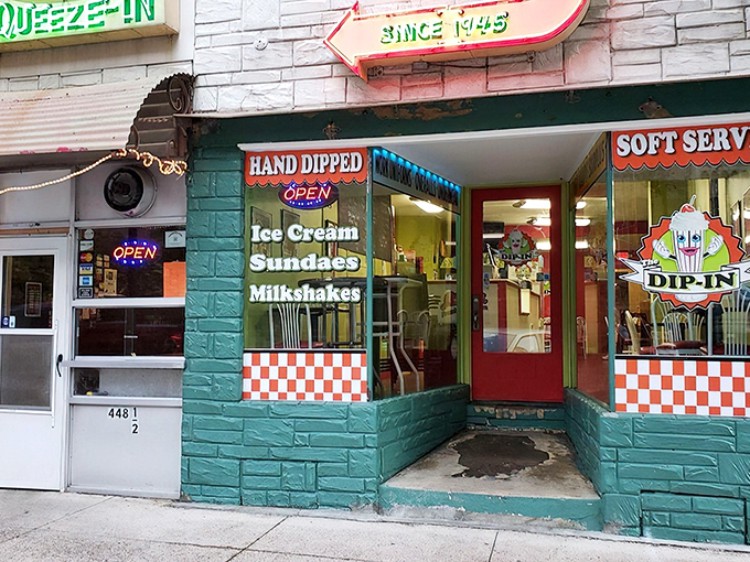 Step into a time machine! The Squeeze-In's mint-green storefront has been serving hand-dipped ice cream dreams since 1945.