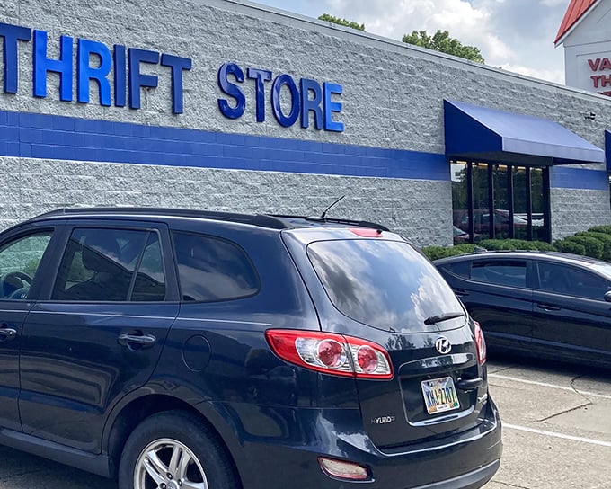 With its bright blue trim and clean storefront, Valley Thrift Store breaks the stereotype of dusty, disorganized secondhand shops.