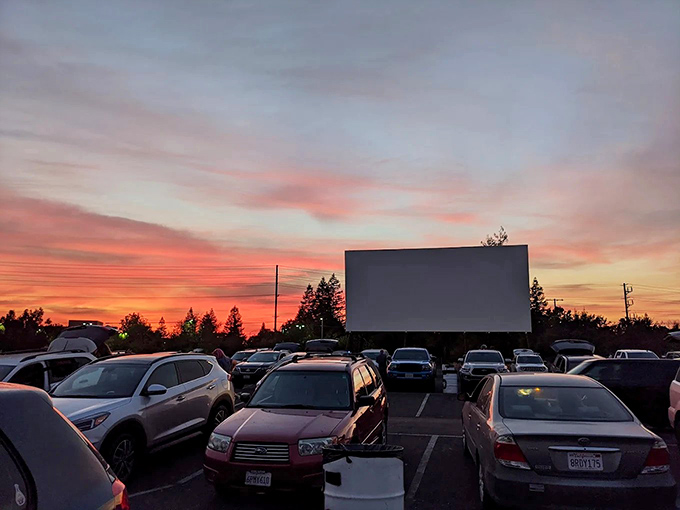 Sunset magic at the drive-in&mdash;nature's perfect opening act before the feature presentation begins.