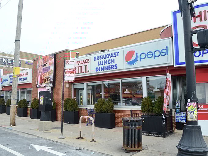 Classic brick and neon &ndash; White Palace Grill's exterior is a time capsule of American diner culture.