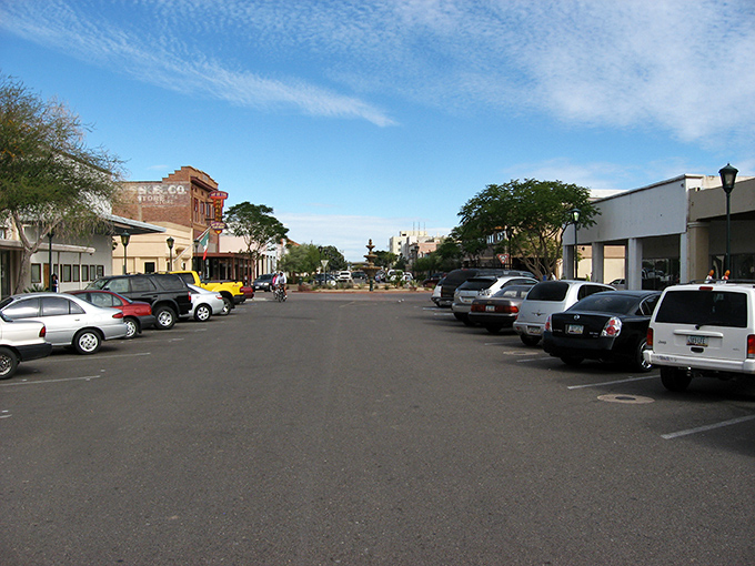 Historic storefronts line Yuma's main street, where retirees enjoy small-town charm without emptying their Social Security checks.