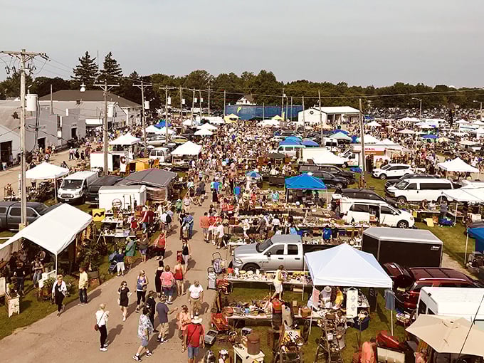 Treasure hunters by the hundreds converge on the fairgrounds, creating a human tide that ebbs and flows between countless vendor stalls.