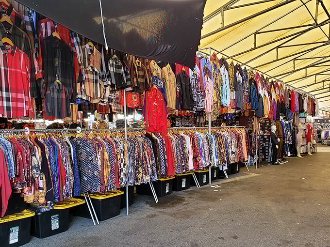 A rainbow explosion of fabrics and fashions where your next favorite outfit is hiding, just waiting to be discovered.