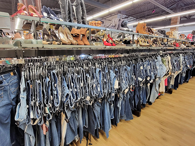 Denim heaven isn't a myth&mdash;it's this wall of jeans where every pair tells a story and your perfect fit awaits.