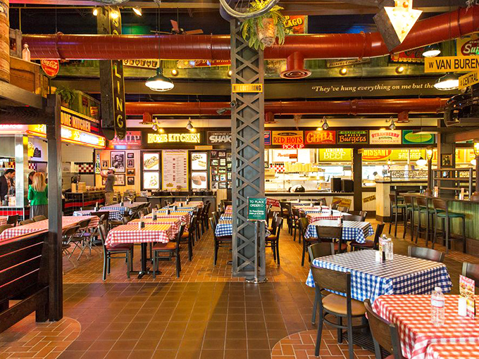 Checkered tablecloths and vintage charm create the perfect backdrop for serious sandwich conversations.