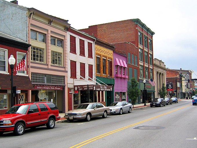 Downtown Piqua's colorful storefronts look like they're auditioning for a Hallmark movie set. That pink building isn't being subtle about stealing the show.