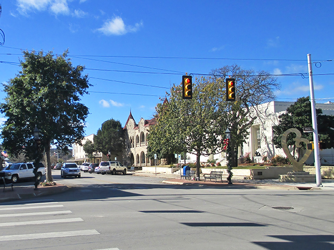 The heart of Kerrville showcases its architectural character &ndash; notice how the sunlight plays on those limestone facades. Pure Hill Country magic.