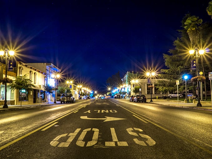 When night falls on Lakeport, the streetlights create a magical glow that transforms Main Street into a scene worthy of a small-town romance novel.