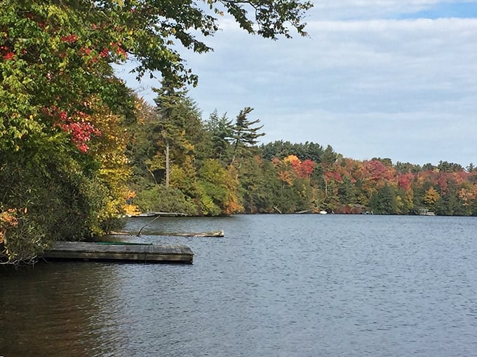 Fall foliage creates nature's perfect frame around Eagles Mere Lake, where the water is so clear you'd think it was imported directly from the Swiss Alps.