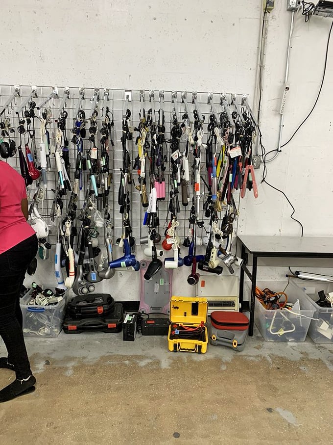 The wall of tools and gadgets is a DIYer's dream. One person's discarded drill becomes another's home improvement salvation.