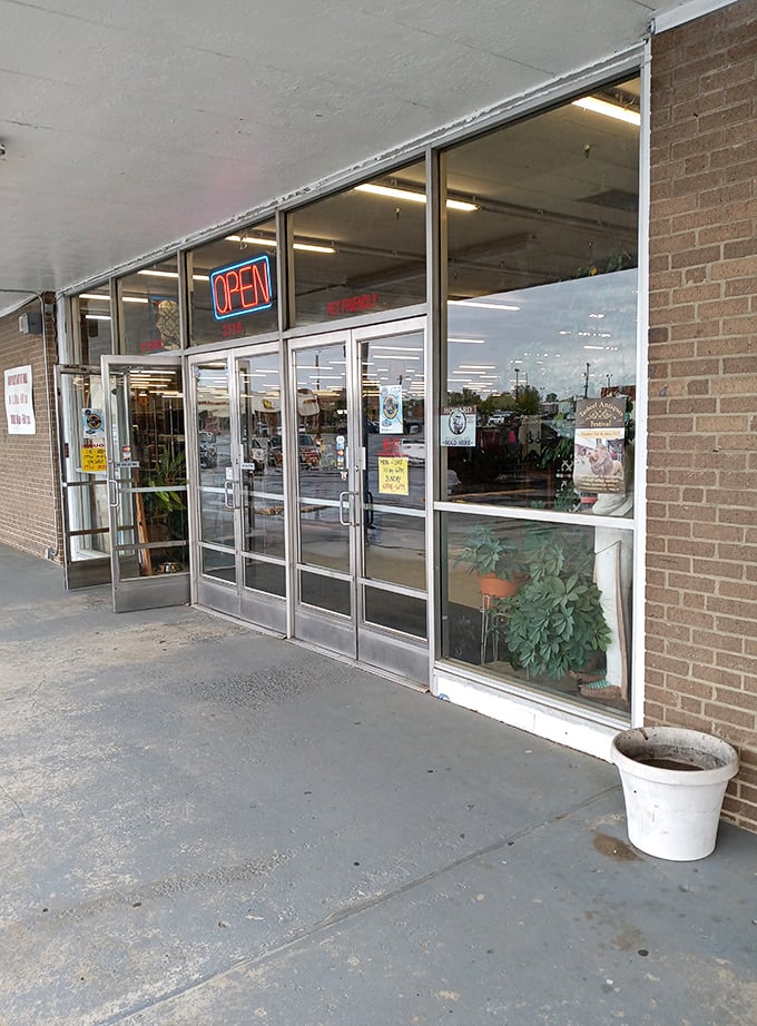 Glass doors reveal just a glimpse of the wonderland within. Like peeking through a portal to the past, complete with "OPEN" sign assurance.