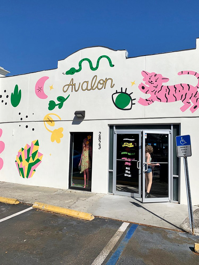 A pink tiger prowls across the white facade, setting the tone for the creative, colorful adventure that awaits Tampa's fashion hunters. 